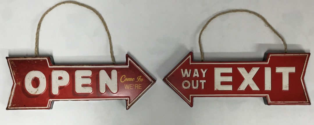 2 Designs,metal Retro Wall Hanging Sign ,exit & Open , 35cm X 14cm X ...