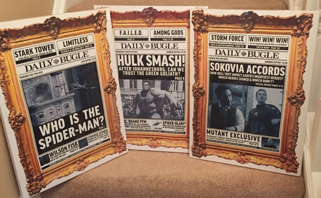 3 Different Daily Bugle Canvas Prints 13"x18", Spiderman, Hulk & X-men ...