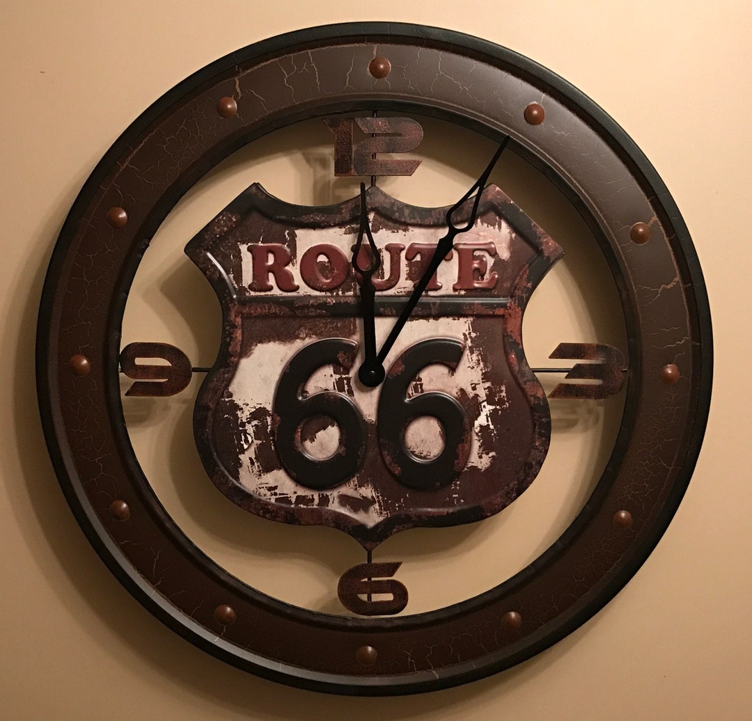 Route 66 Clock 60cm , Made From Distressed Metal, Lovely Unusual Item ...