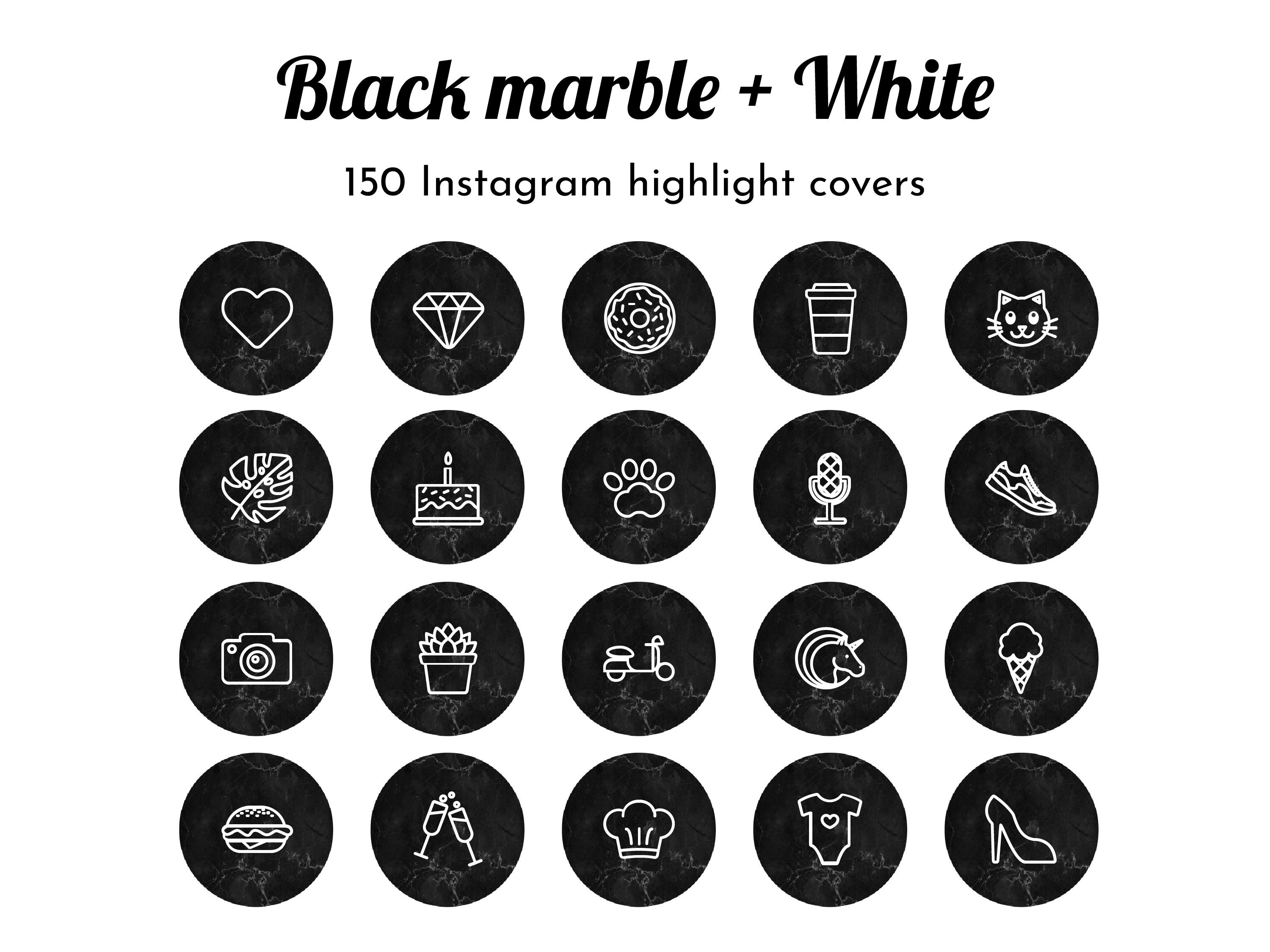 Black Marble White Instagram Highlight Covers Instagram Story - Etsy