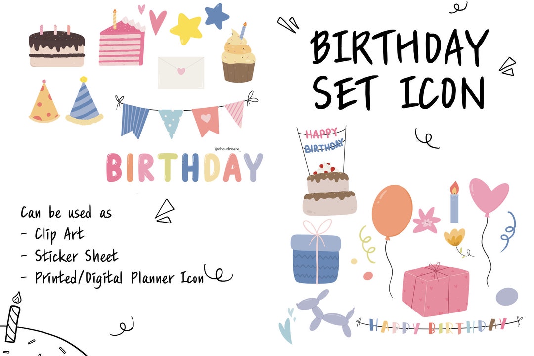 Birthday Clip Art Set for Digital Planner or Sticker Sheet - Etsy