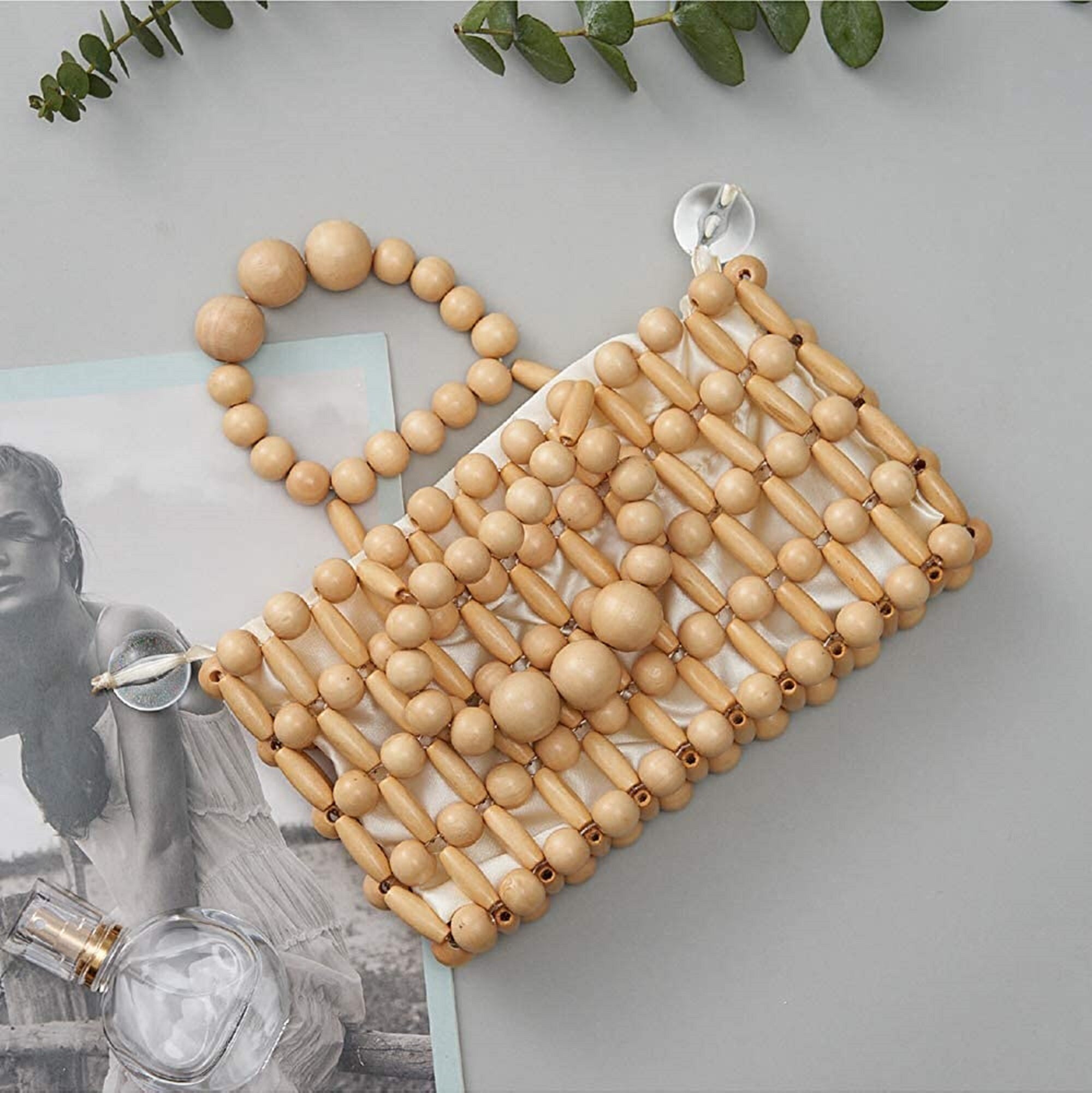Women Wood Beaded Handmade Bags Tote Beach Bag Bamboo Handmade Handbags ...