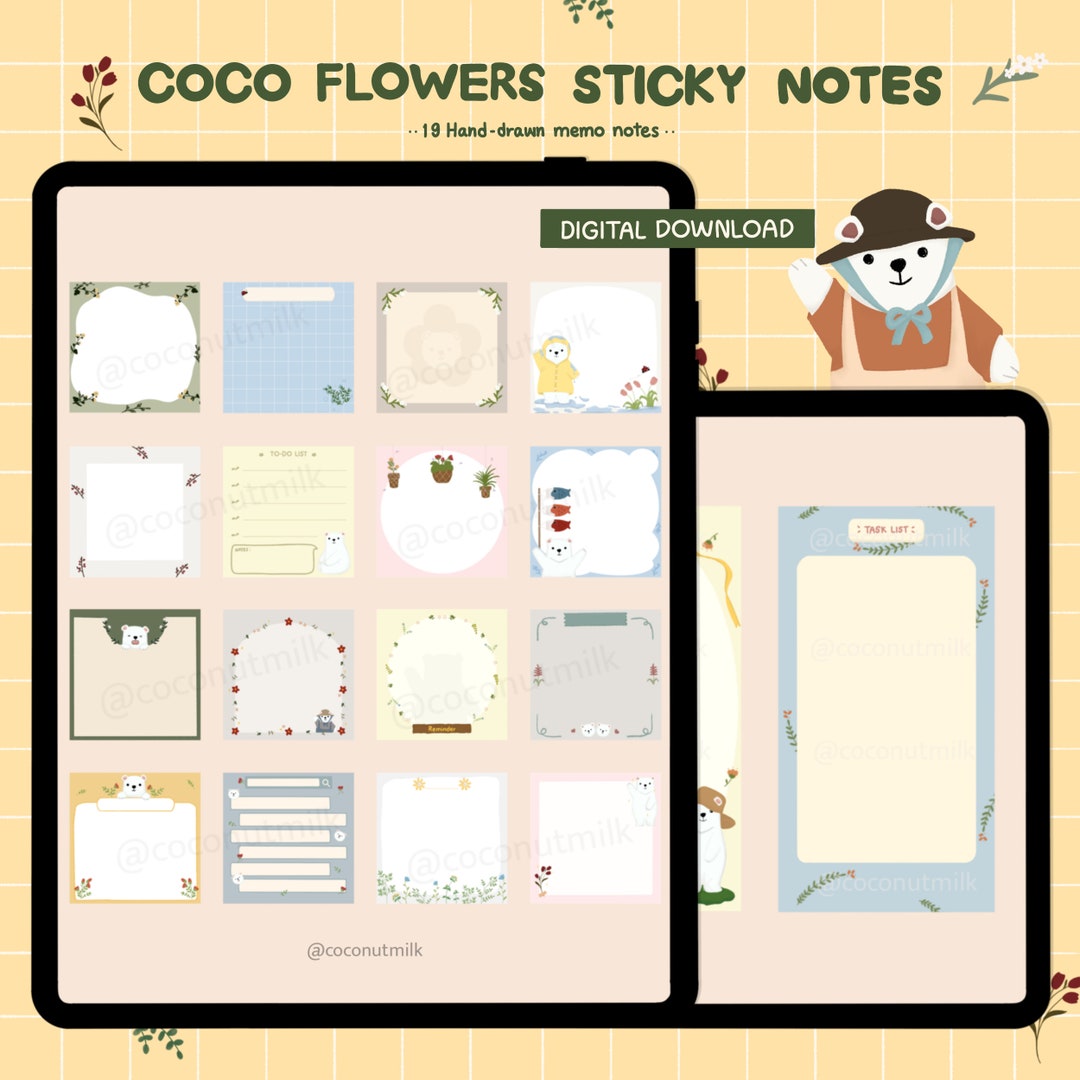 Coco Flowers Sticky Note, Digital Sticky Note, Printable Memo Pad ...