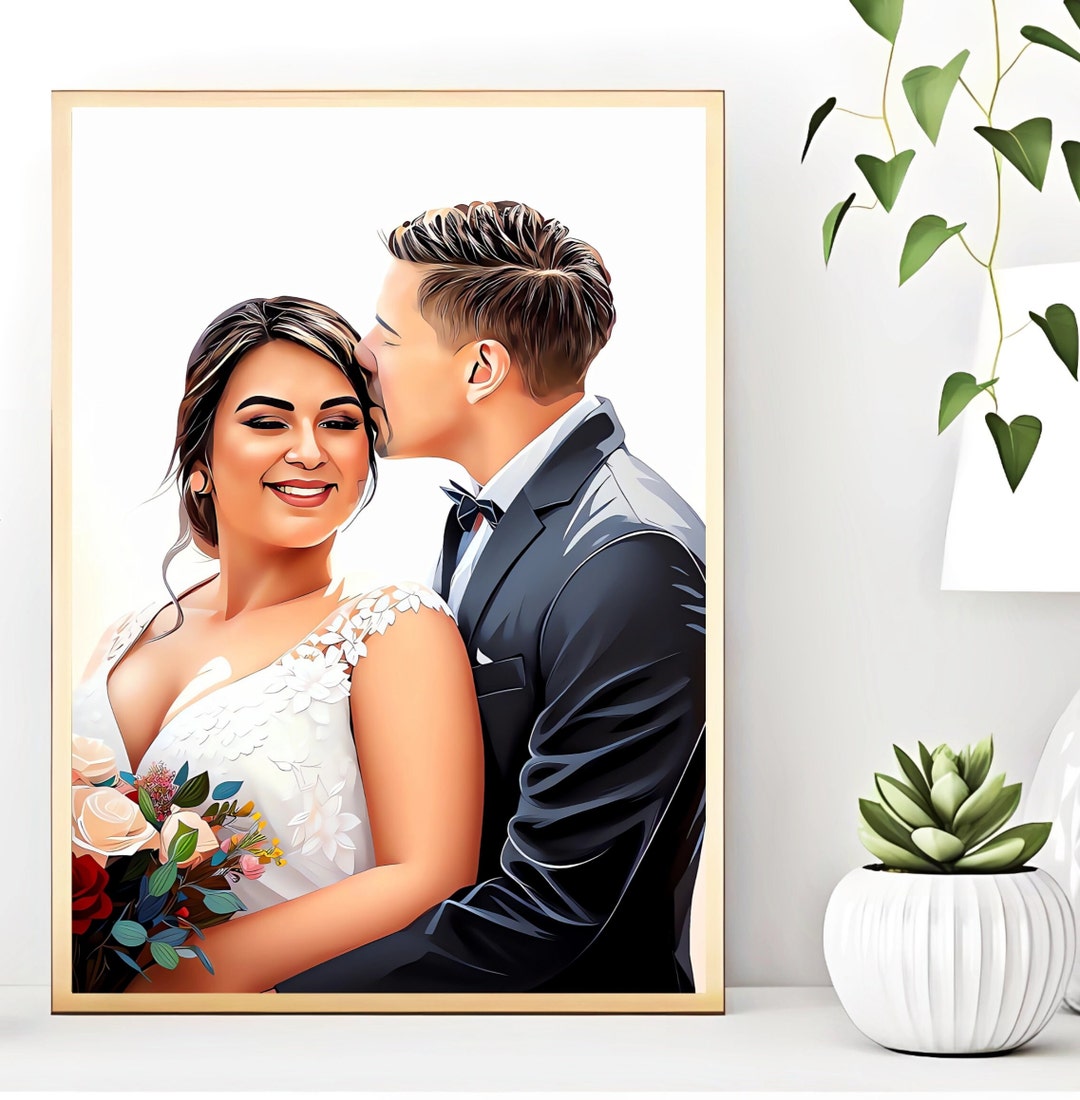 Realistic Wedding Portrait, Wedding Poster From Photo, Personalized ...