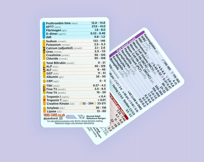 Lab Reference Ranges (ID Card Sized) Dual-sided Lanyard Badge Card ...