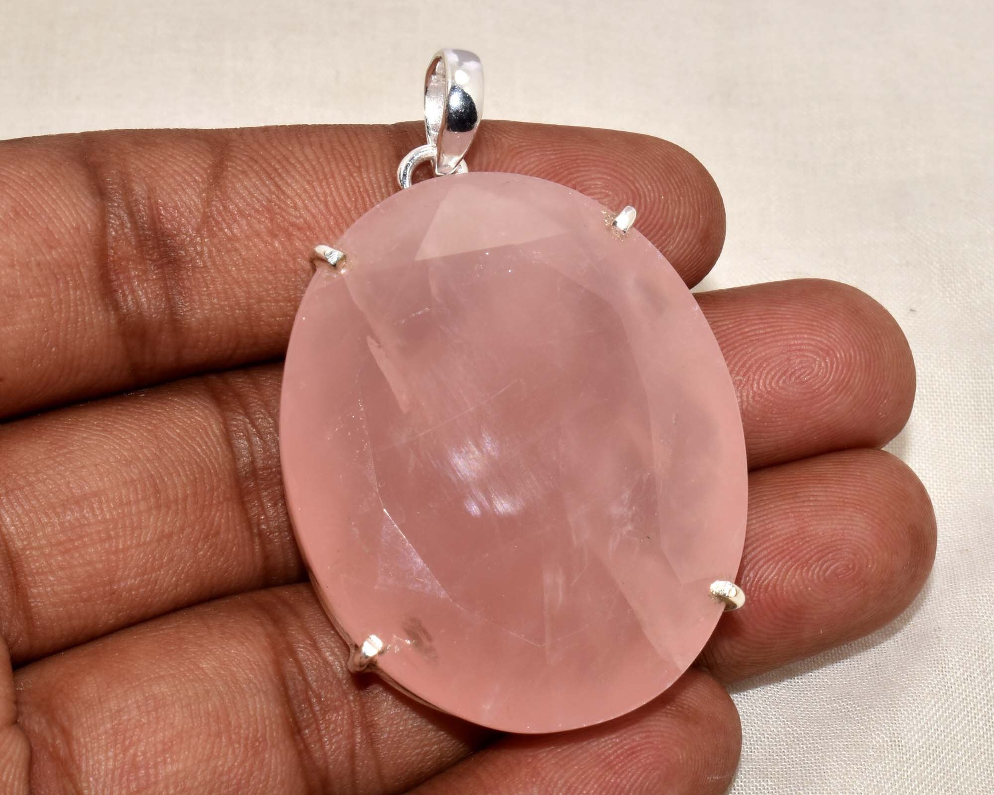 Rose Quartz Gemstone Necklace Rose Quartz Oval Pendant | Etsy
