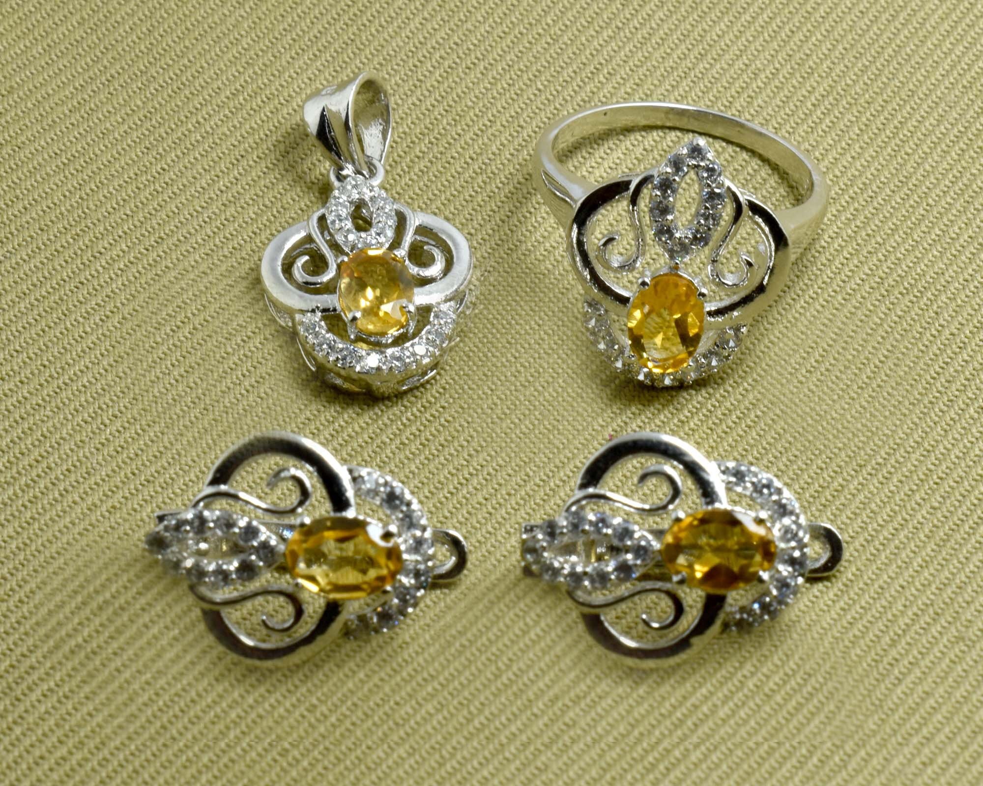 925 Silver Jewelry Citrine Jewelry Set Citrine Cluster Jewelry Set ...