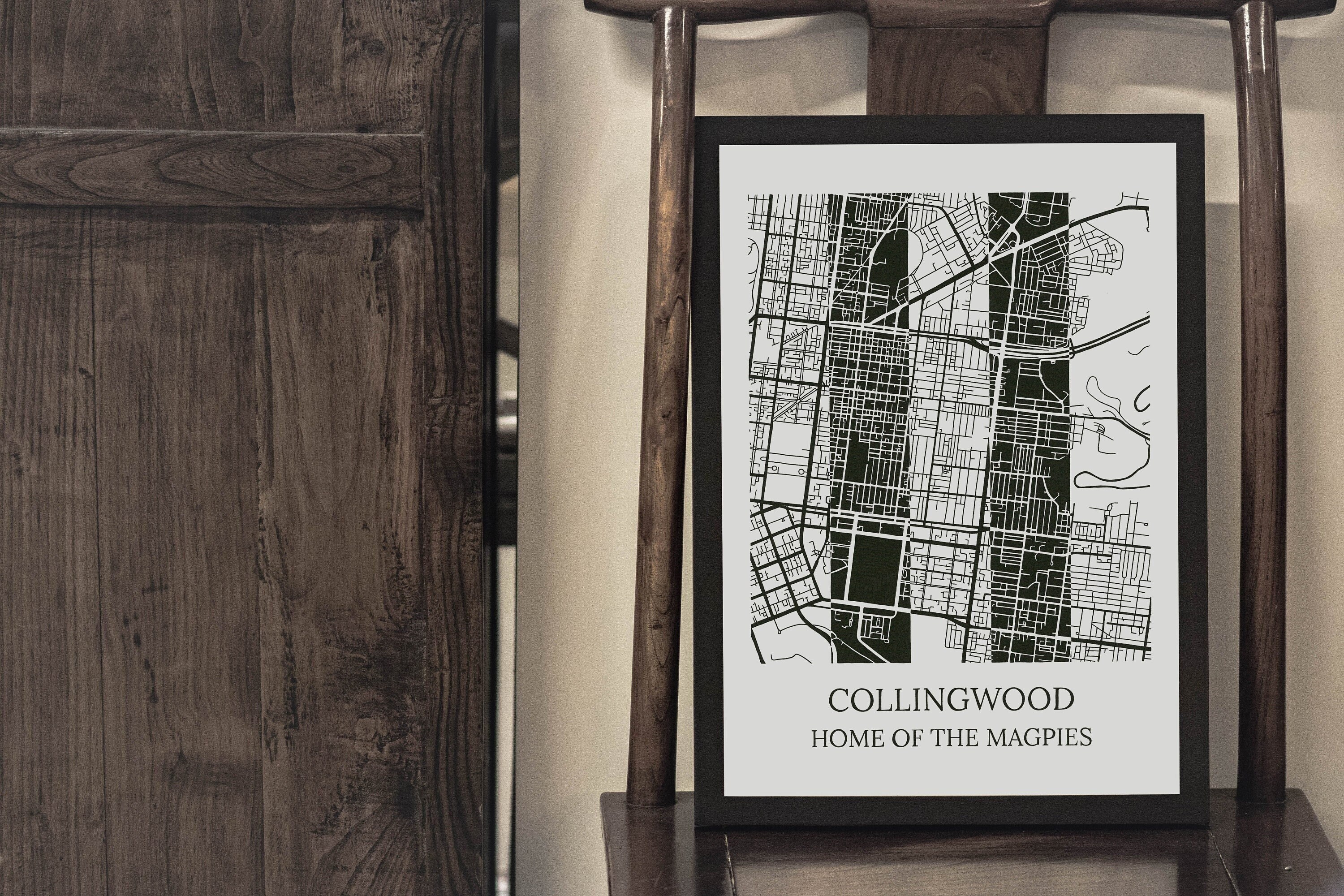 Collingwood Magpies AFL Map Print originally Hand Drawn - Etsy
