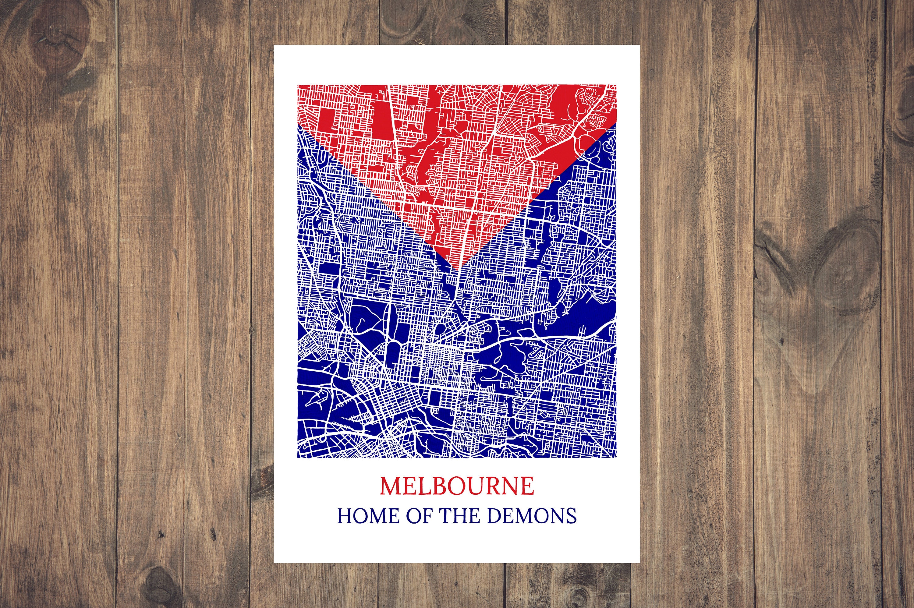 Melbourne Demons AFL Map Print originally Hand Drawn - Etsy