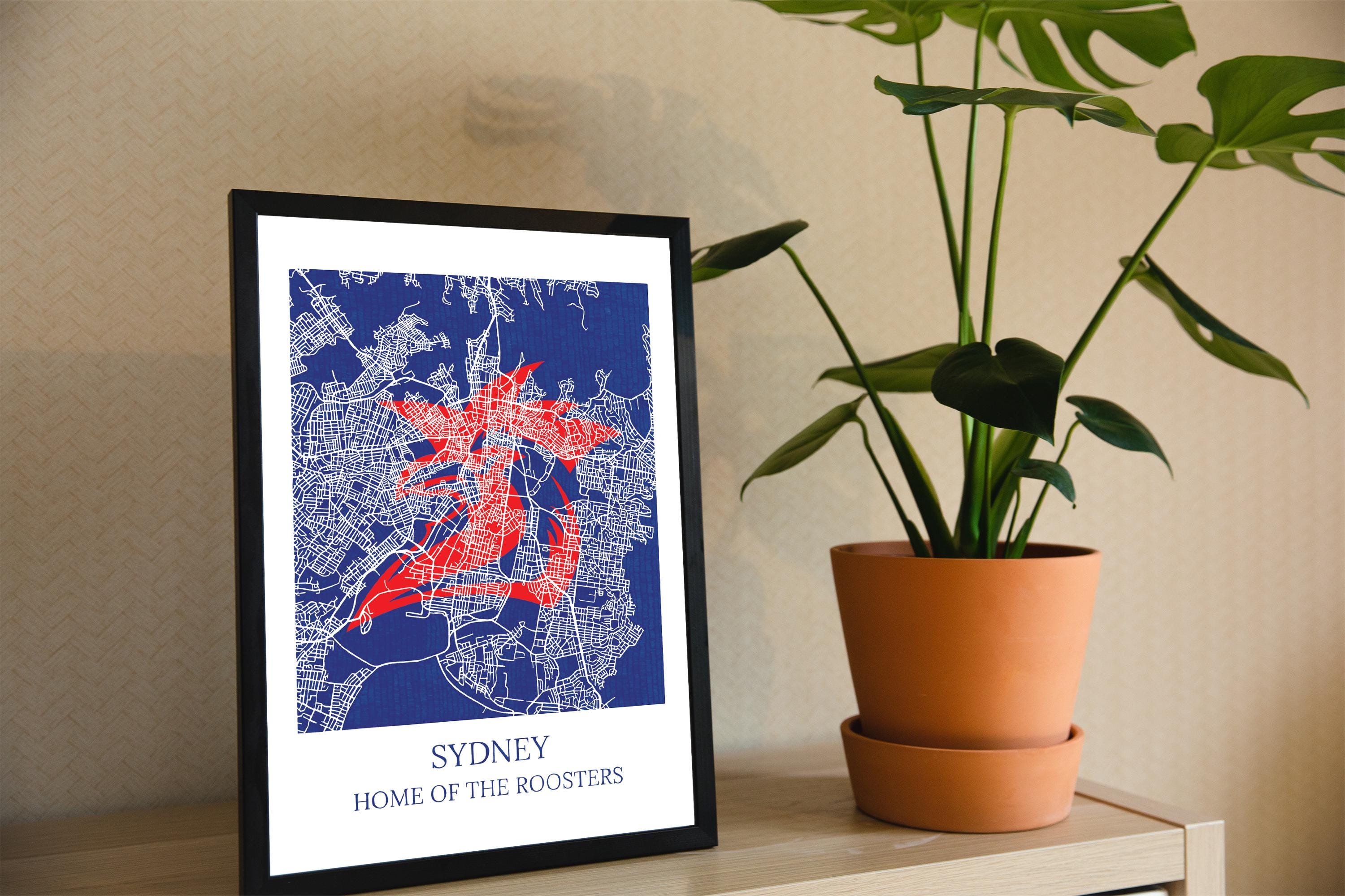 Sydney Roosters NRL Map Print originally Hand Drawn - Etsy Australia
