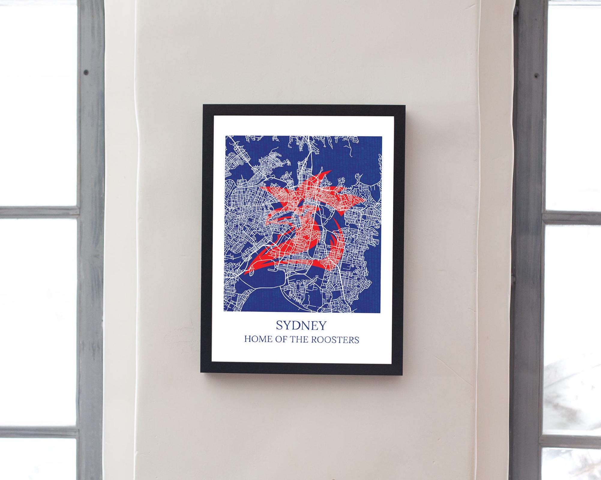 Sydney Roosters NRL Map Print originally Hand Drawn - Etsy Australia