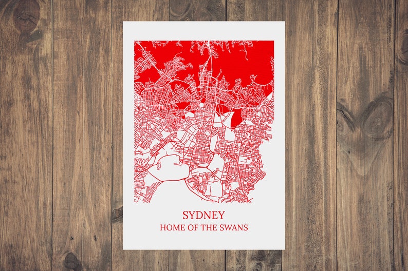 Sydney Swans AFL Map Print (originally Hand Drawn) - Etsy Australia