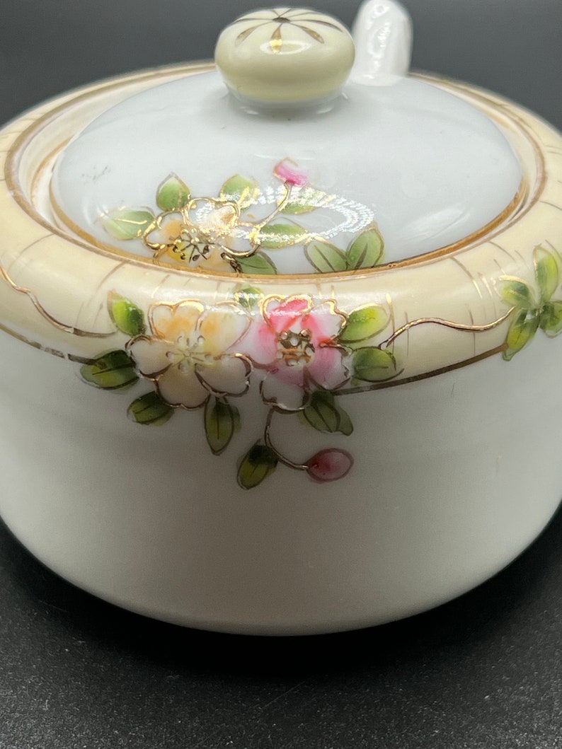 Antique Nippon Hand Painted Porcelain Condiment Jar With Lid and Spoon ...