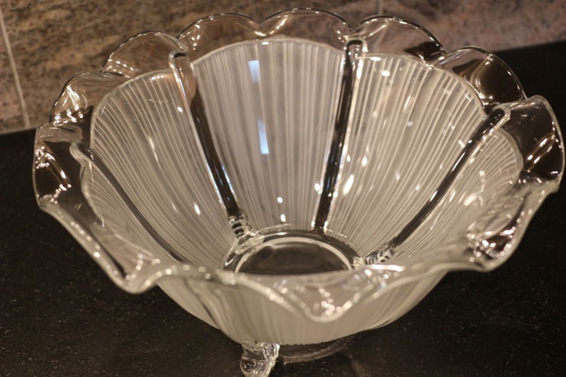 Vintage Three Legged Frosted Glass Bowl - Etsy