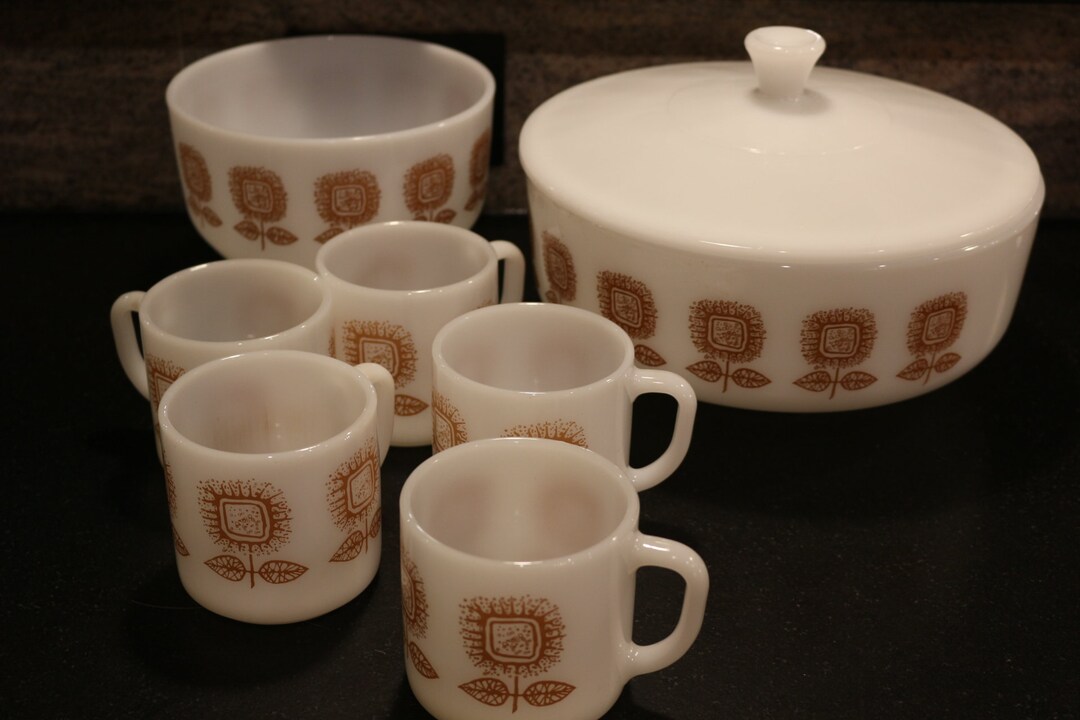 Vintage Federal Glass Wild Sunflower Set: Casserole, Mugs, Bowl - Etsy