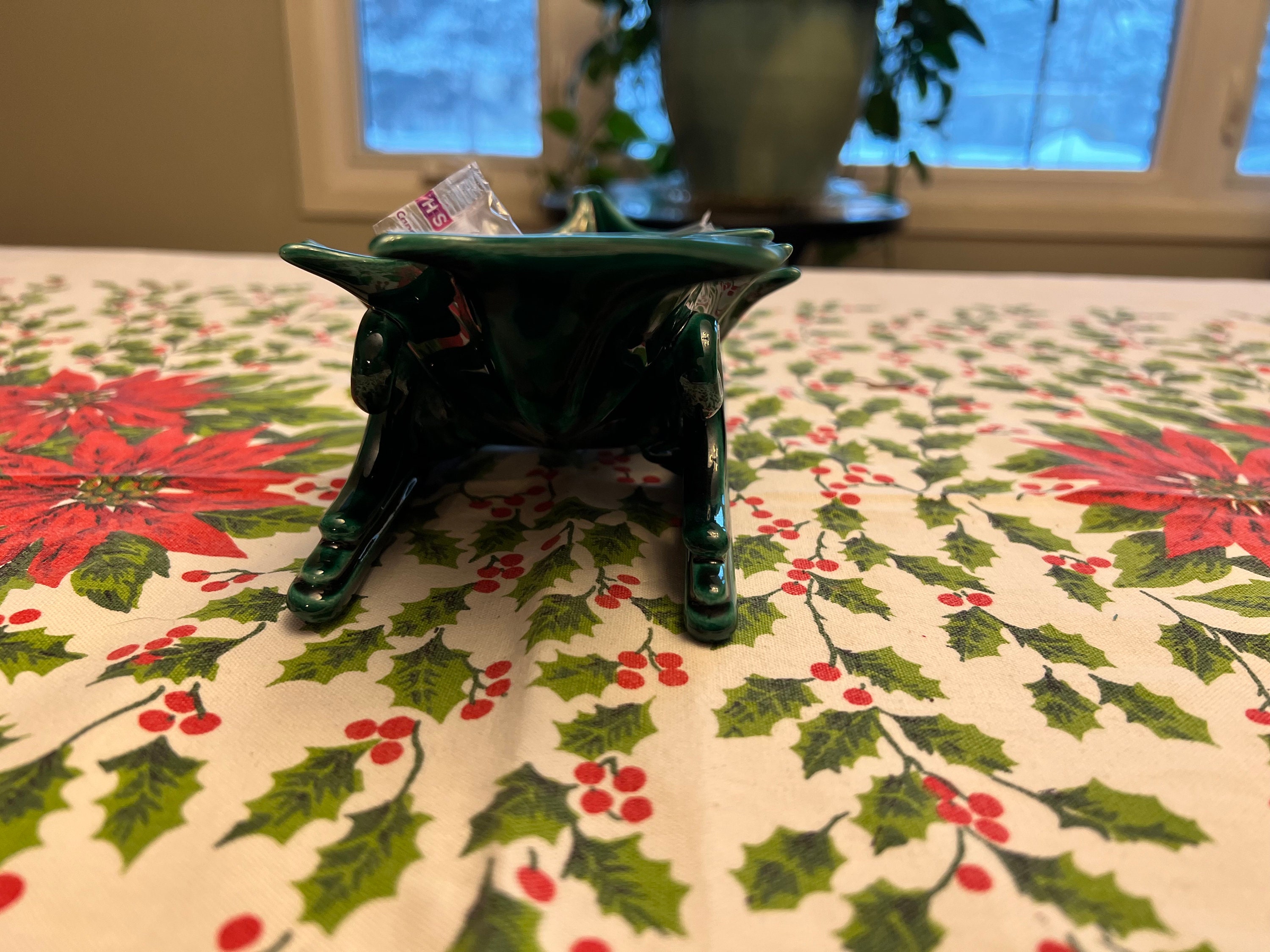 Vintage Atlantic Mold Ceramic Holly Sleigh Candy Dish - Etsy