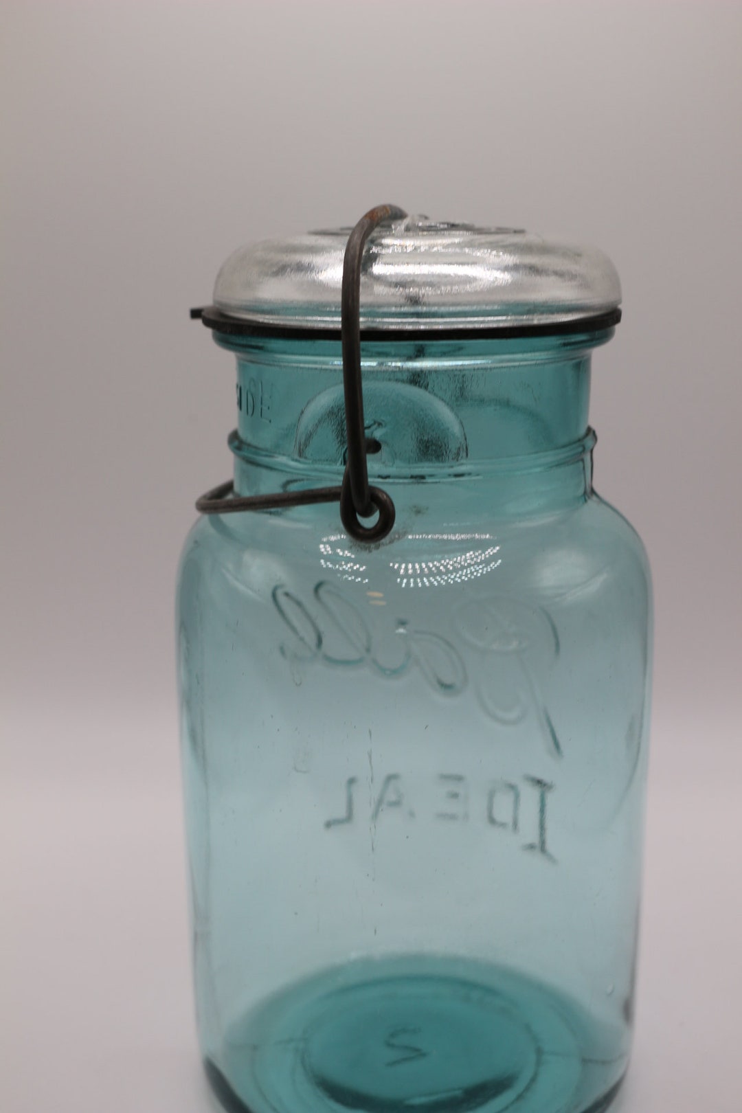 Vintage Ball Ideal Aqua Quart Wire Bail Jar With Clear Lid - Etsy