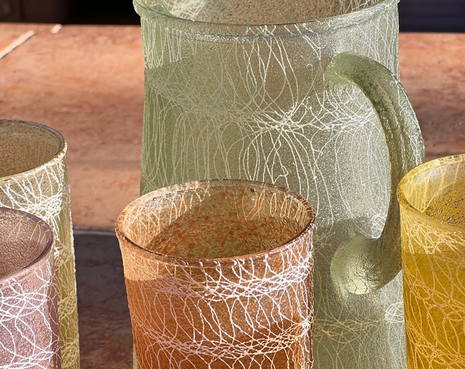 Vintage Spaghetti String Glass Drinkware Set (pitcher and 6 Tumblers ...