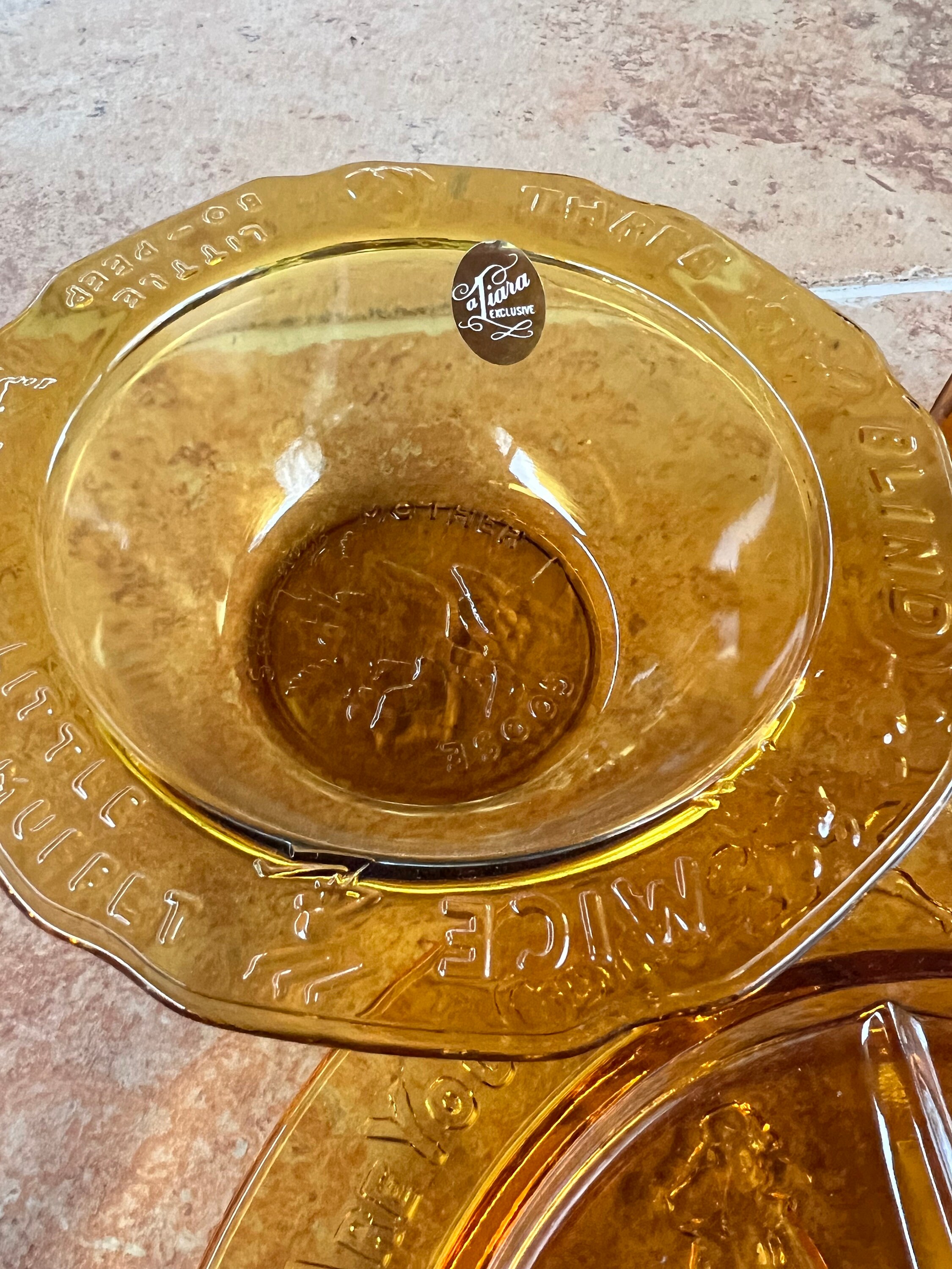 Vintage Indiana Glass Tiara Mother Goose Childs Three Piece Dinnerware ...