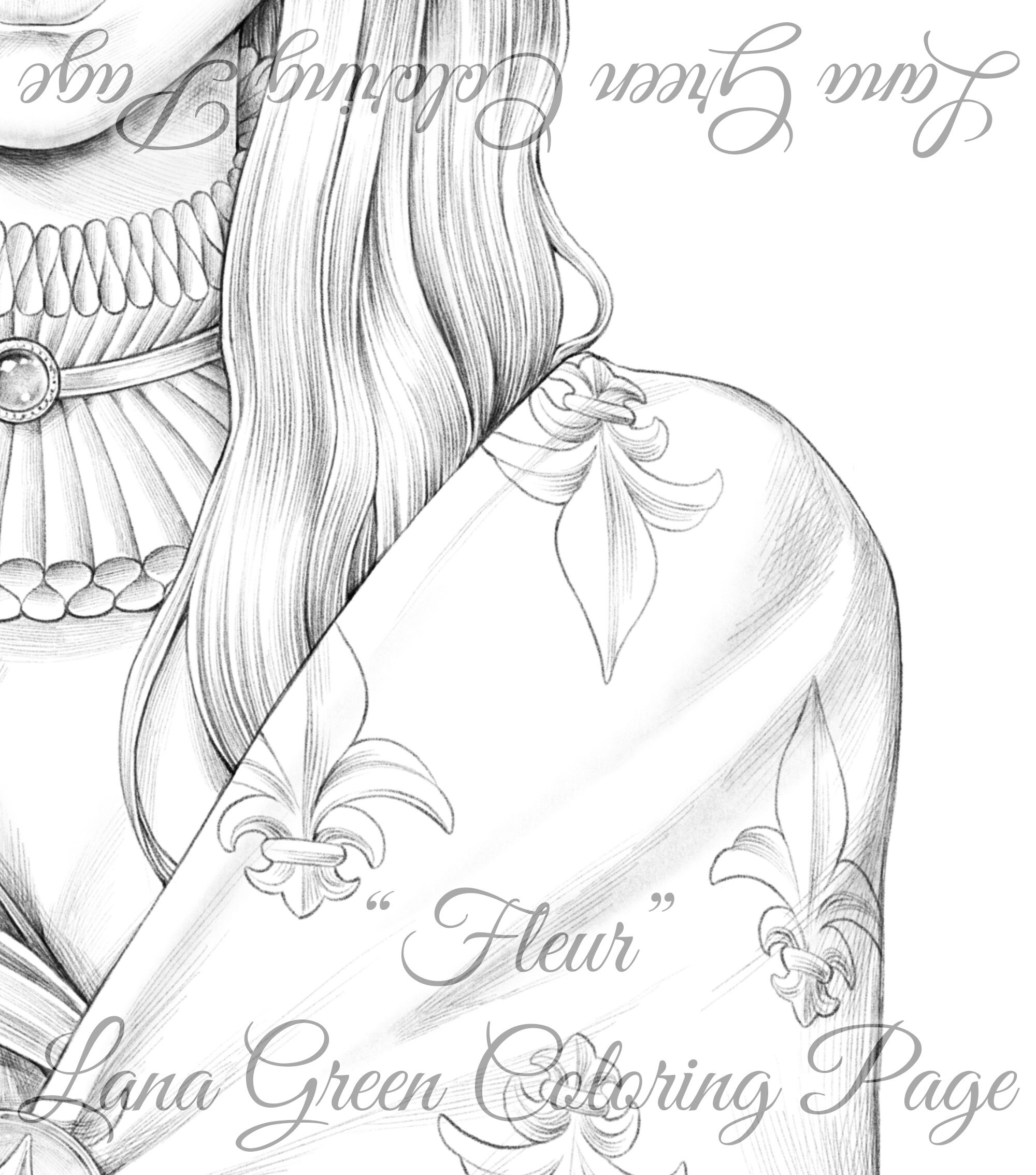 Fleur Coloring Page for Adults Grayscale Coloring Page - Etsy