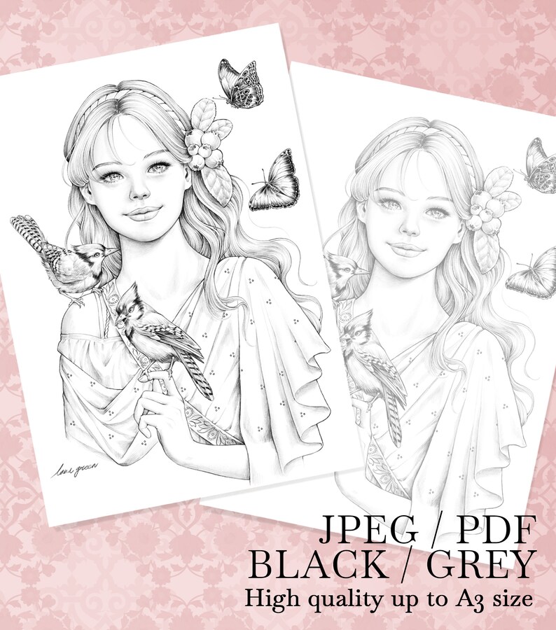 Blue • Coloring Page for Adults • Grayscale Coloring Page • Instant ...