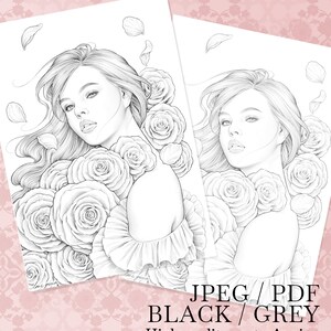 Elegant • Coloring Page for Adults • Grayscale Coloring Page • Instant ...