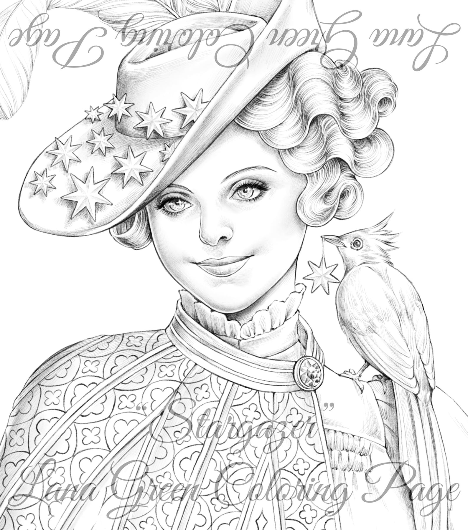 Stargazer • Coloring Page for Adults • Grayscale Coloring Page ...