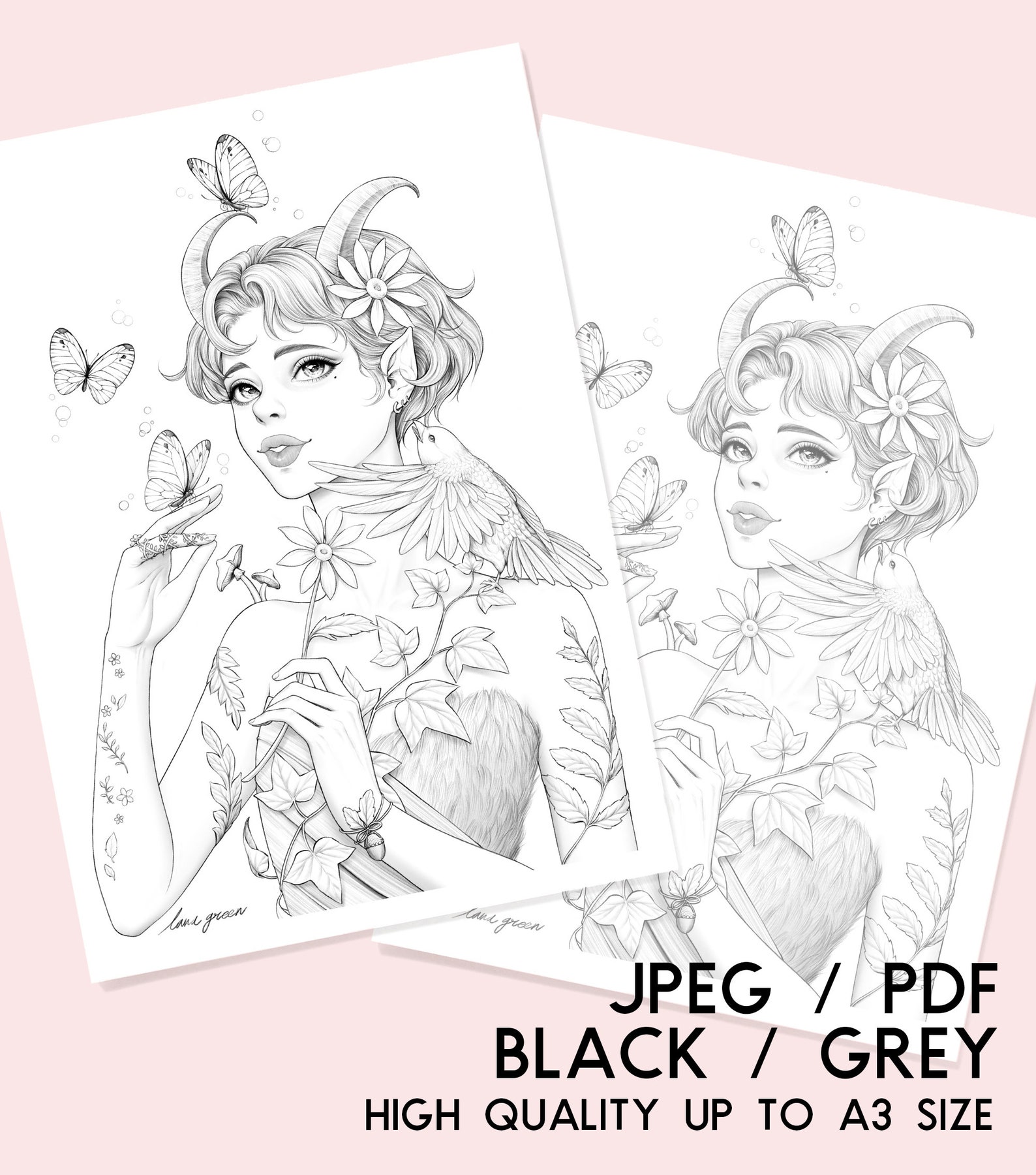 Faun Coloring Page for Adults Grayscale Coloring Page - Etsy