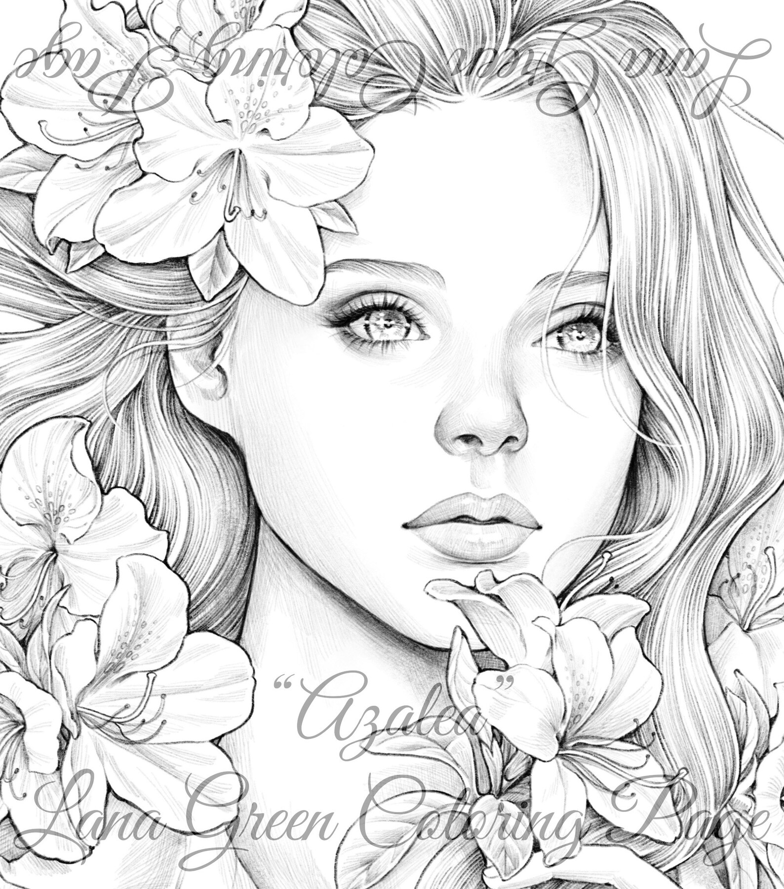 Azalea Coloring Page for Adults Grayscale Coloring Page Instant ...