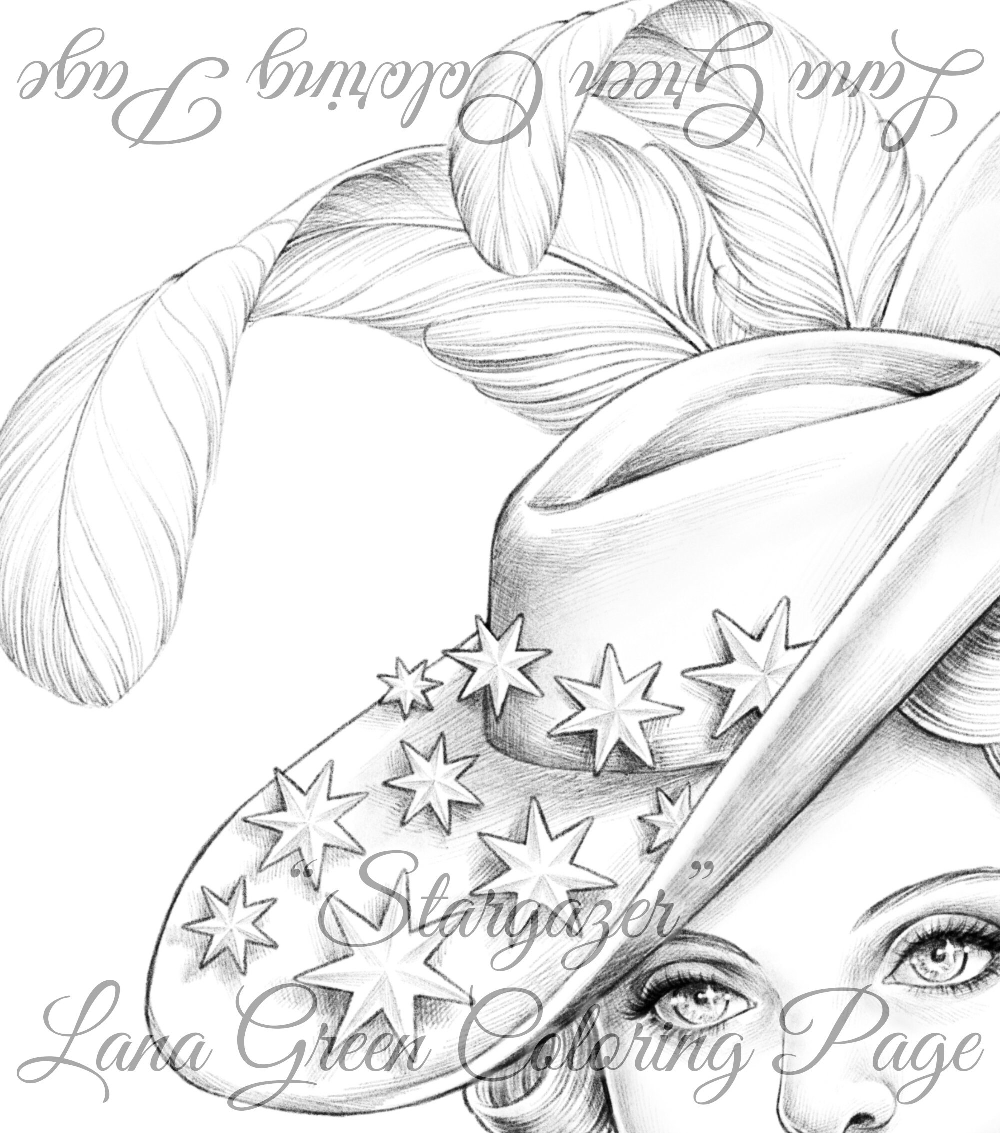Stargazer Coloring Page for Adults Grayscale Coloring Page - Etsy UK