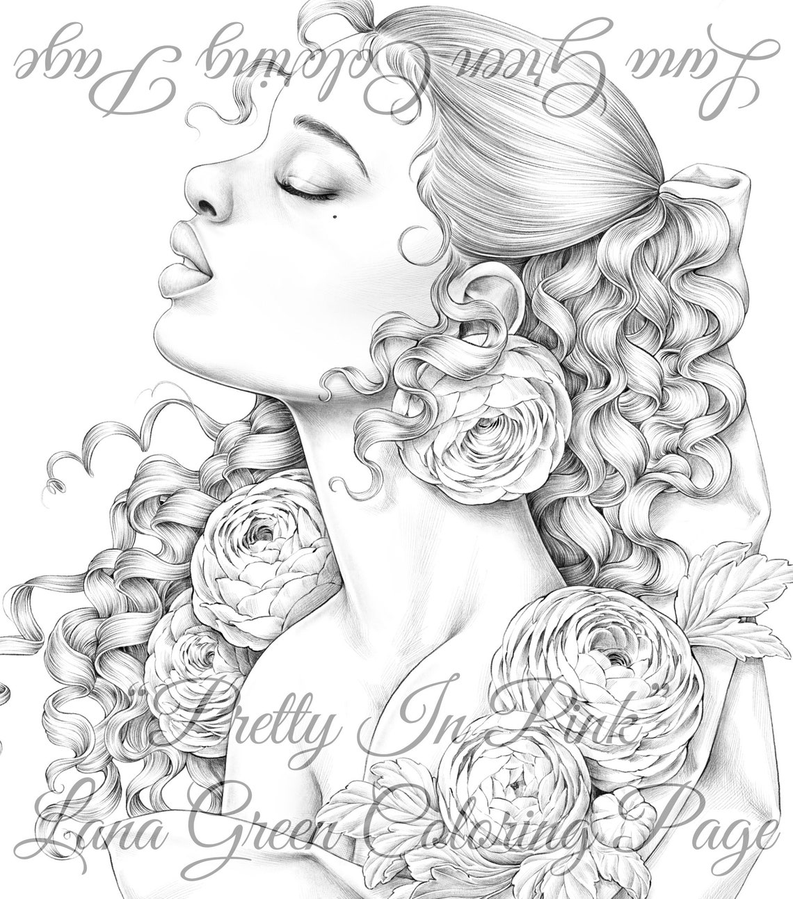 Pretty in Pink Coloring Page for Adults Grayscale Coloring - Etsy