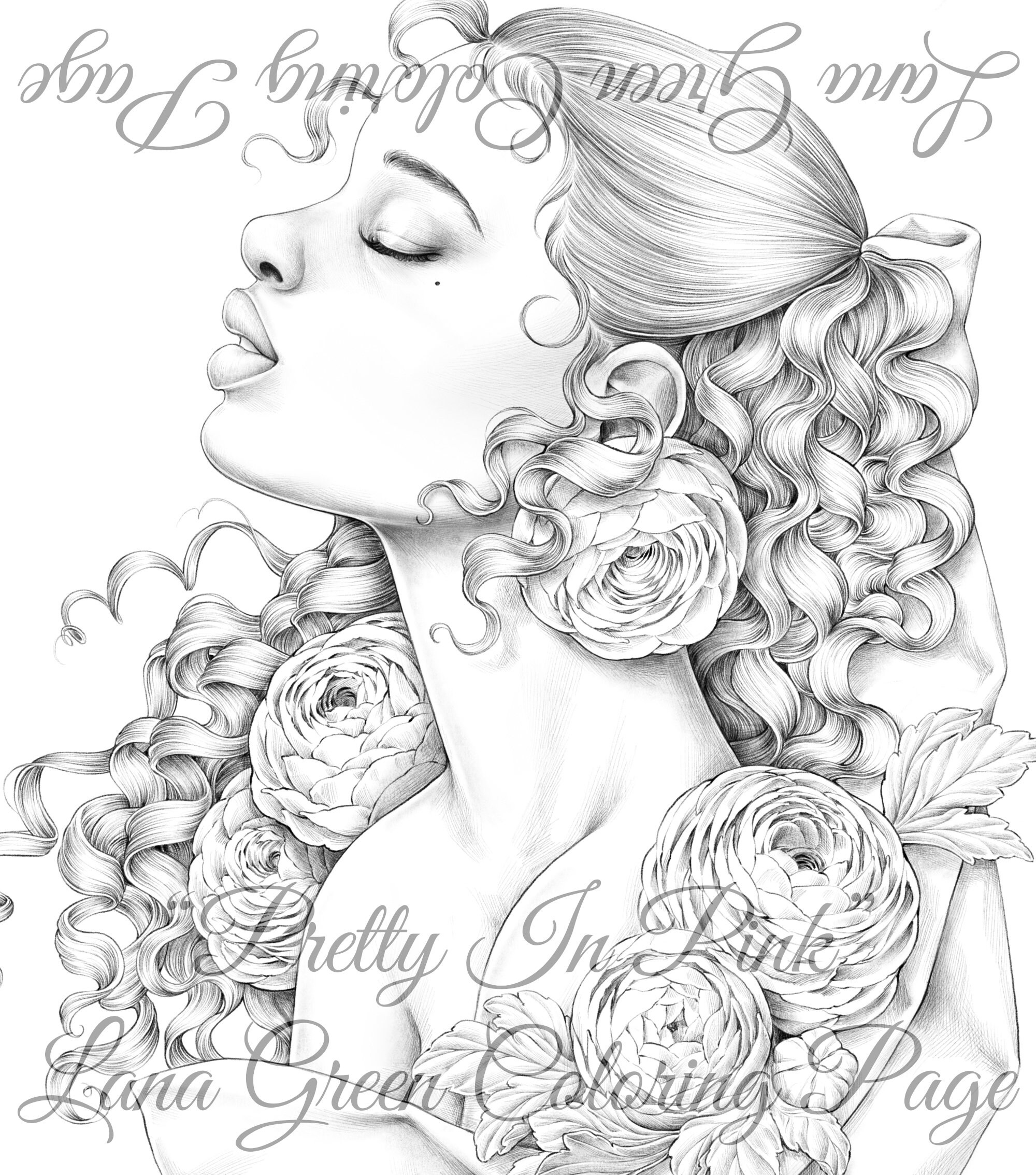 Pretty in Pink Coloring Page for Adults Grayscale Coloring - Etsy