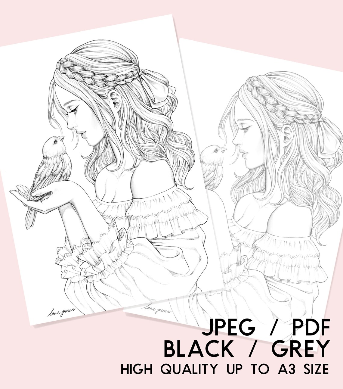 Birdy Coloring Page for Adults Grayscale Coloring Page - Etsy Canada