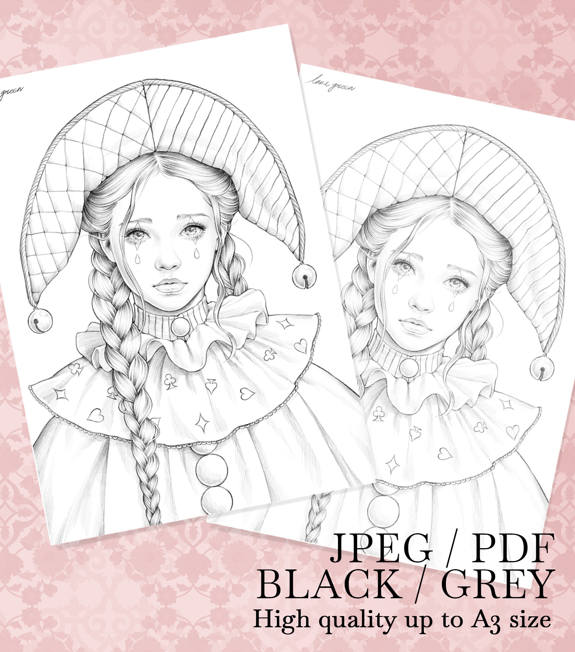 Clown Tears • Coloring Page for Adults • Grayscale Coloring Page ...