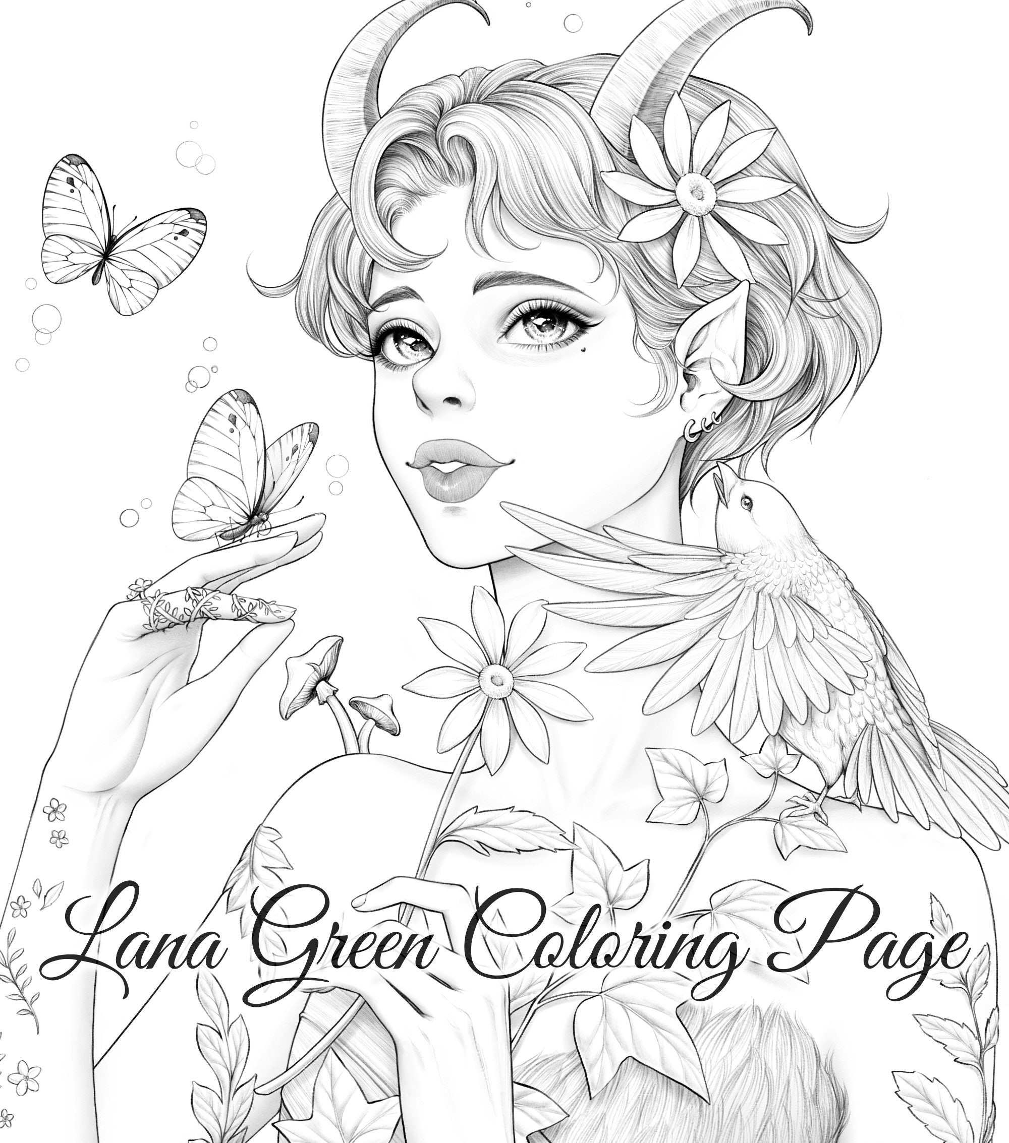 Faun Coloring Page for Adults Grayscale Coloring Page - Etsy