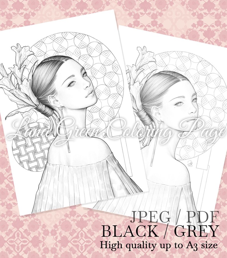 Grace • Coloring Page for Adults • Grayscale Coloring Page • Instant ...