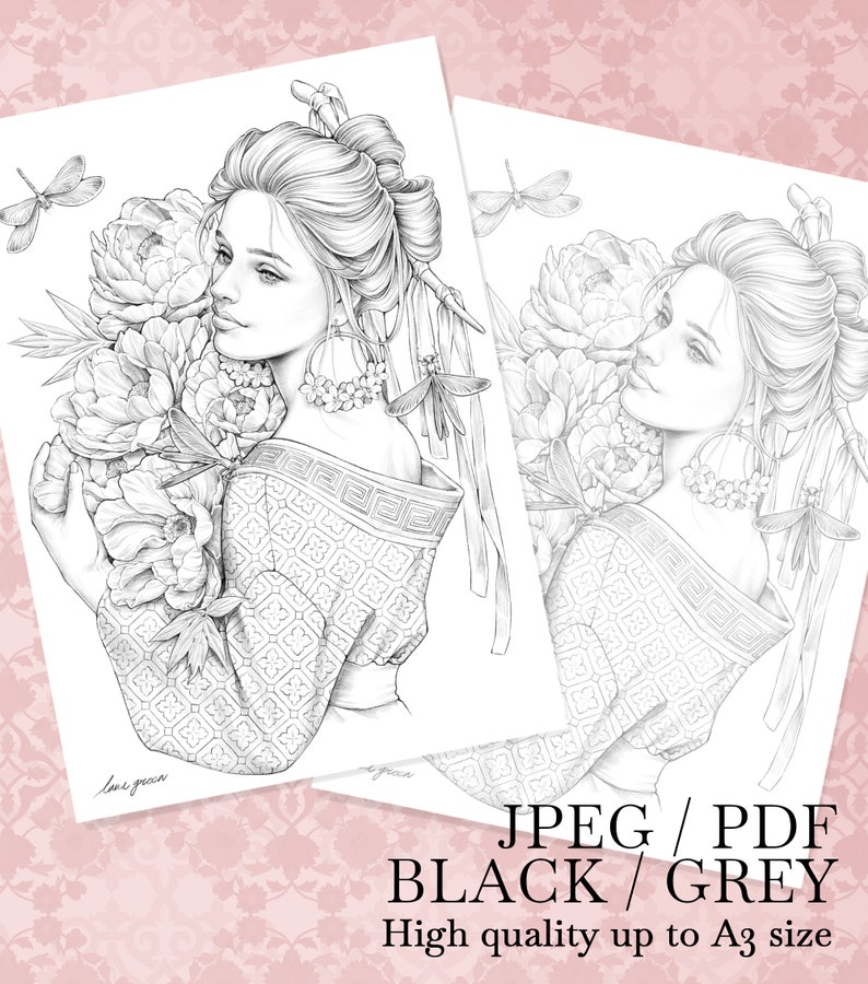 Spring Cuddle Coloring Page for Adults Grayscale Coloring - Etsy