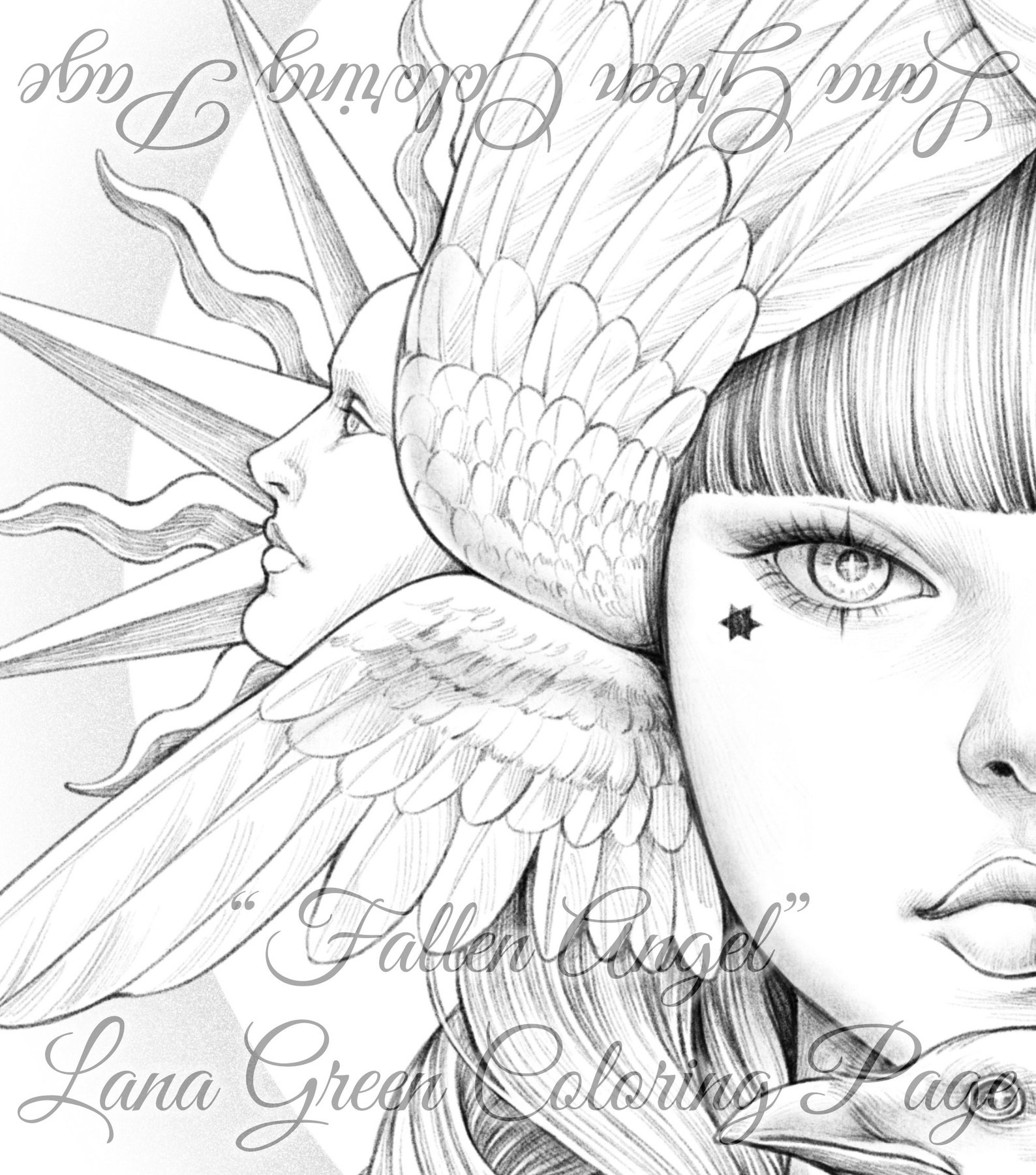 Fallen Angel Coloring Page for Adults Grayscale Coloring - Etsy Finland