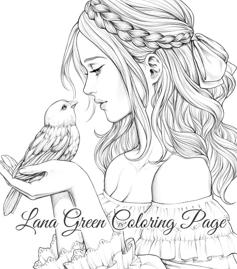 Birdy • Coloring Page for Adults • Grayscale Coloring Page • Instant ...