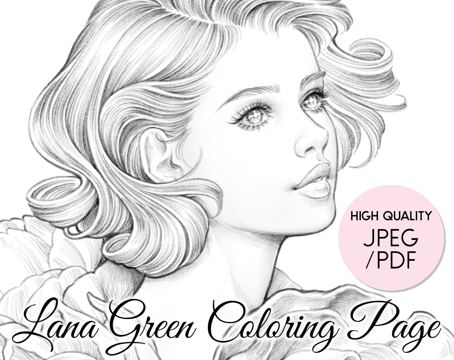 Fluffy Pink • Coloring Page for Adults • Grayscale Coloring Page ...
