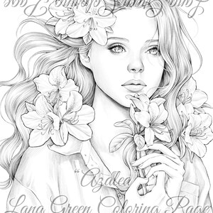 Azalea • Coloring Page for Adults • Grayscale Coloring Page • Instant ...