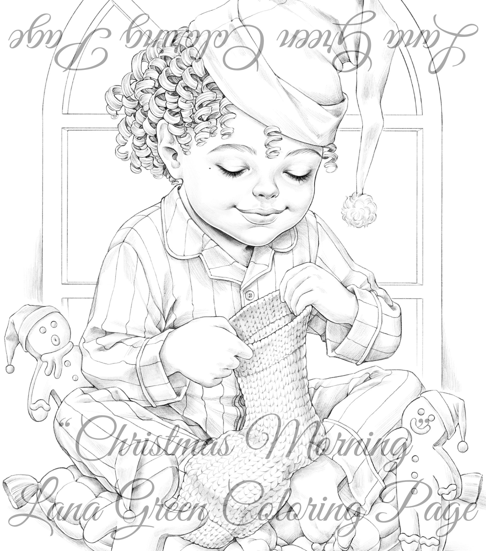 Christmas Morning Coloring Page for Adults Grayscale - Etsy UK