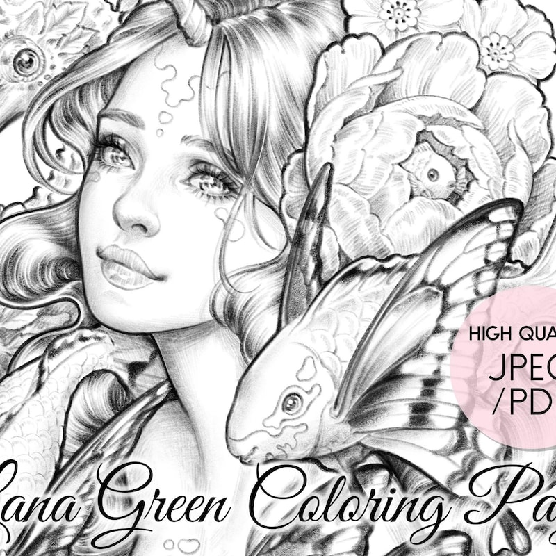 Grayscale Coloring Mermaid - Etsy