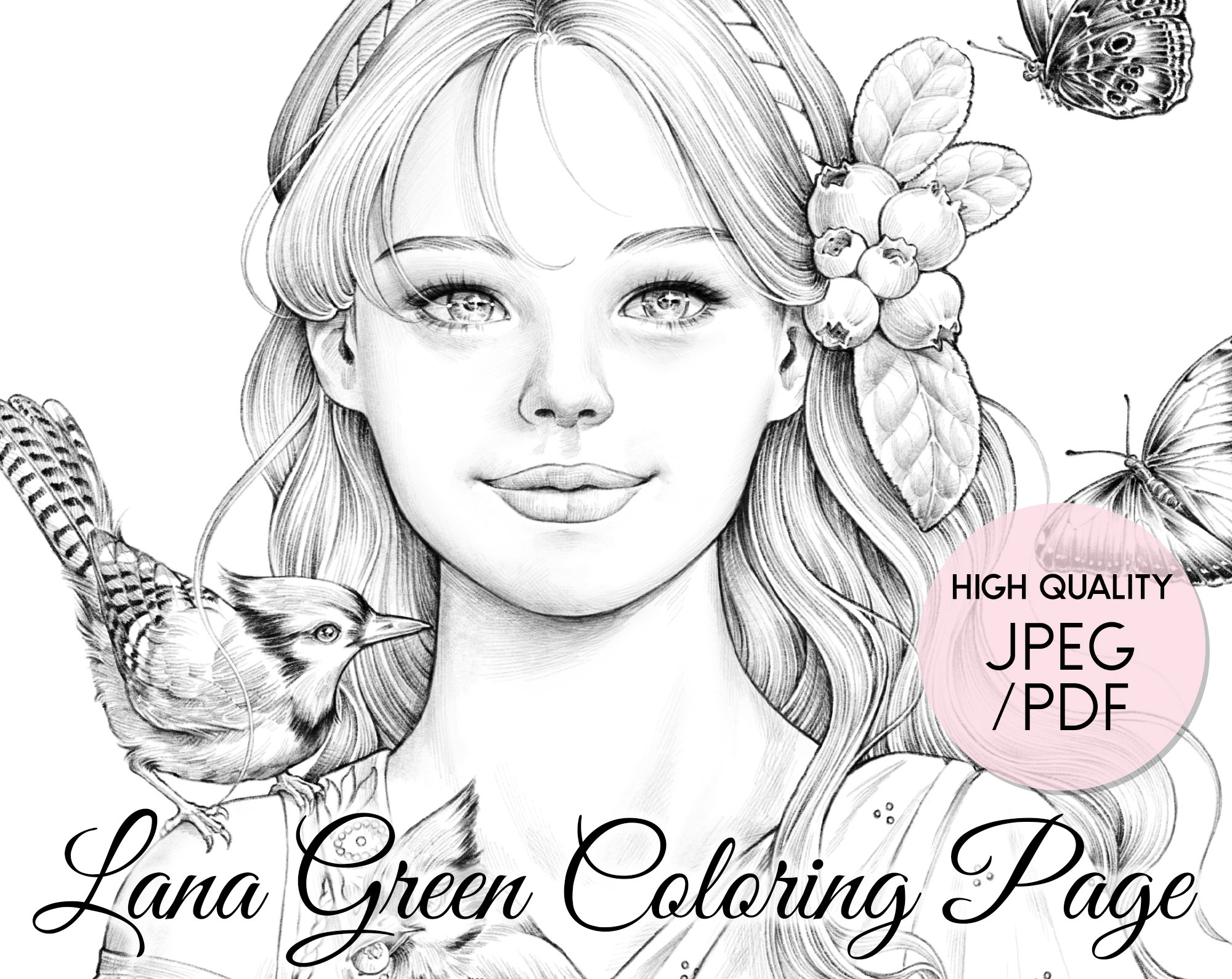 Blue • Coloring Page for Adults • Grayscale Coloring Page • Instant ...