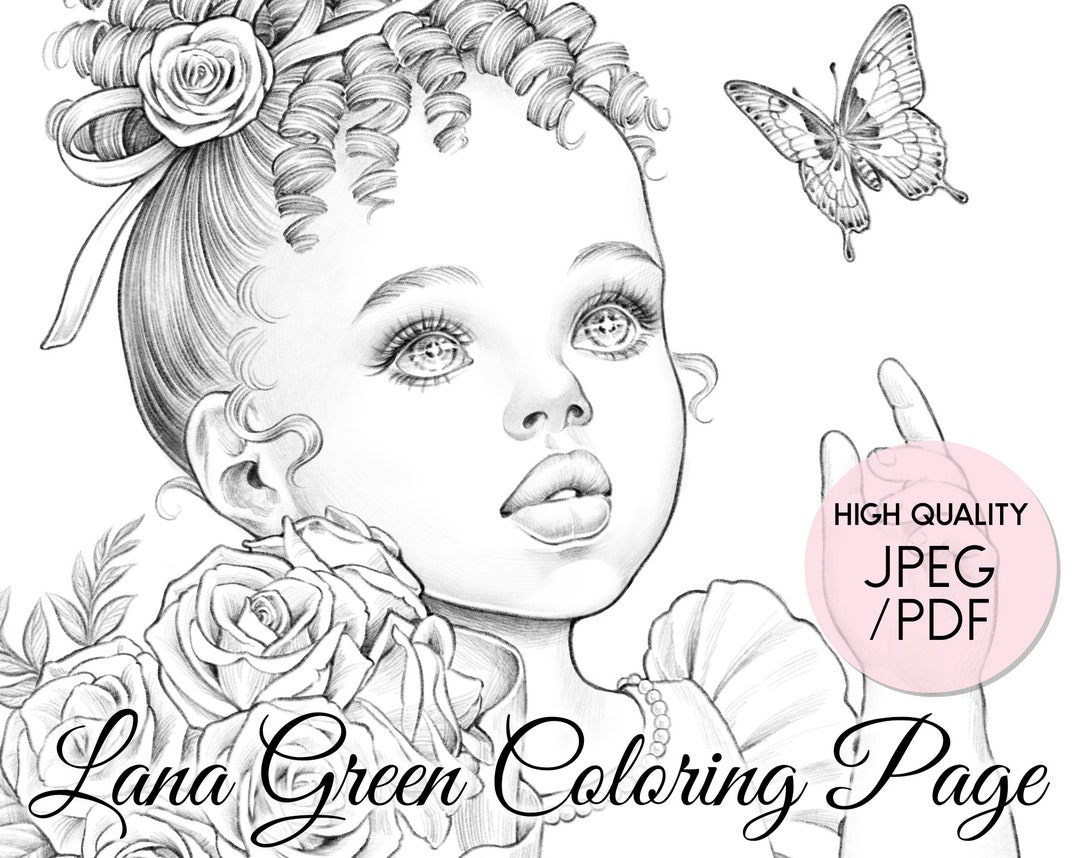 Pretty • Floral Babies • Coloring Page for Adults • Grayscale Coloring ...