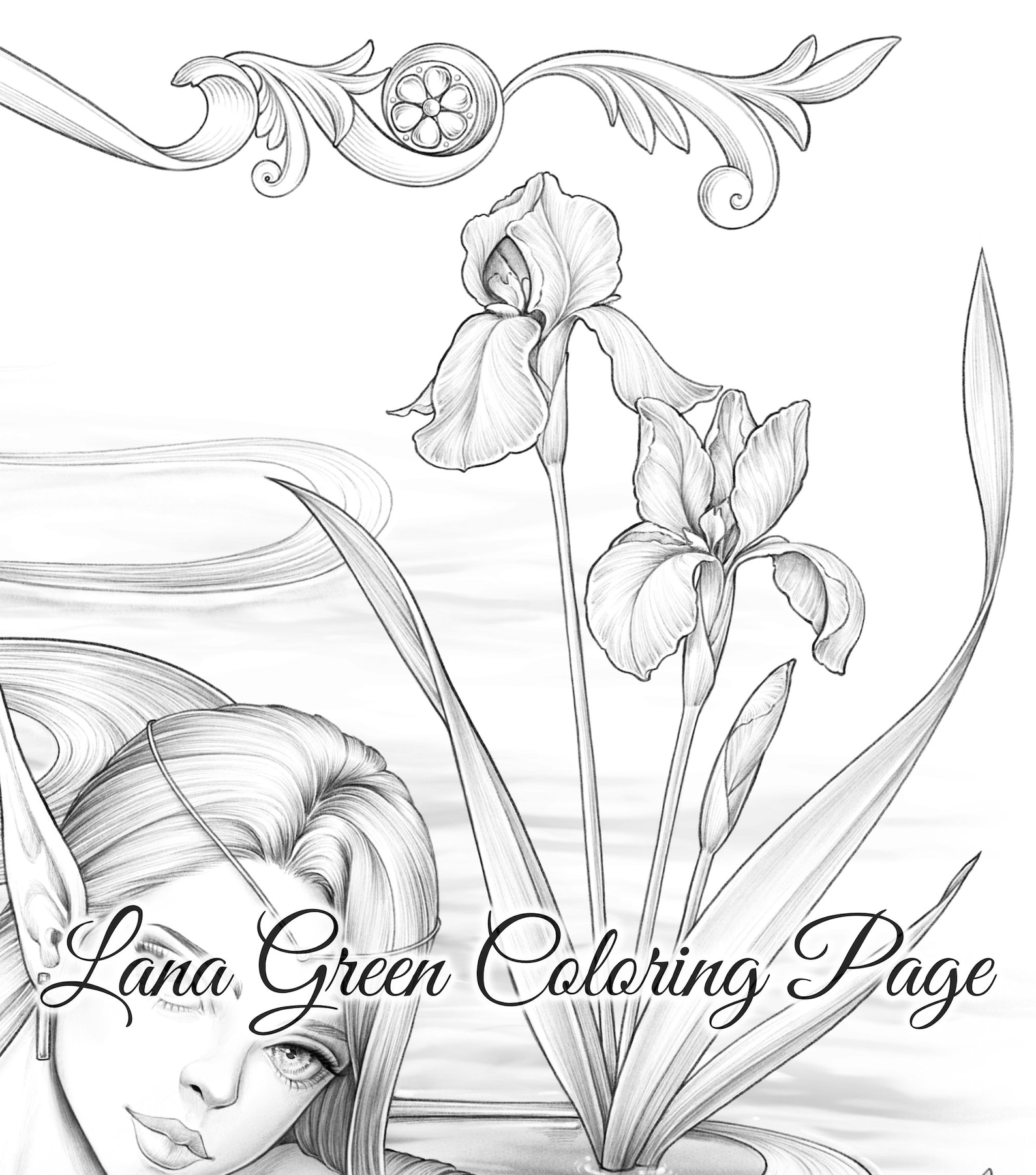 Elf Pond Coloring Page for Adults Grayscale Coloring Page - Etsy