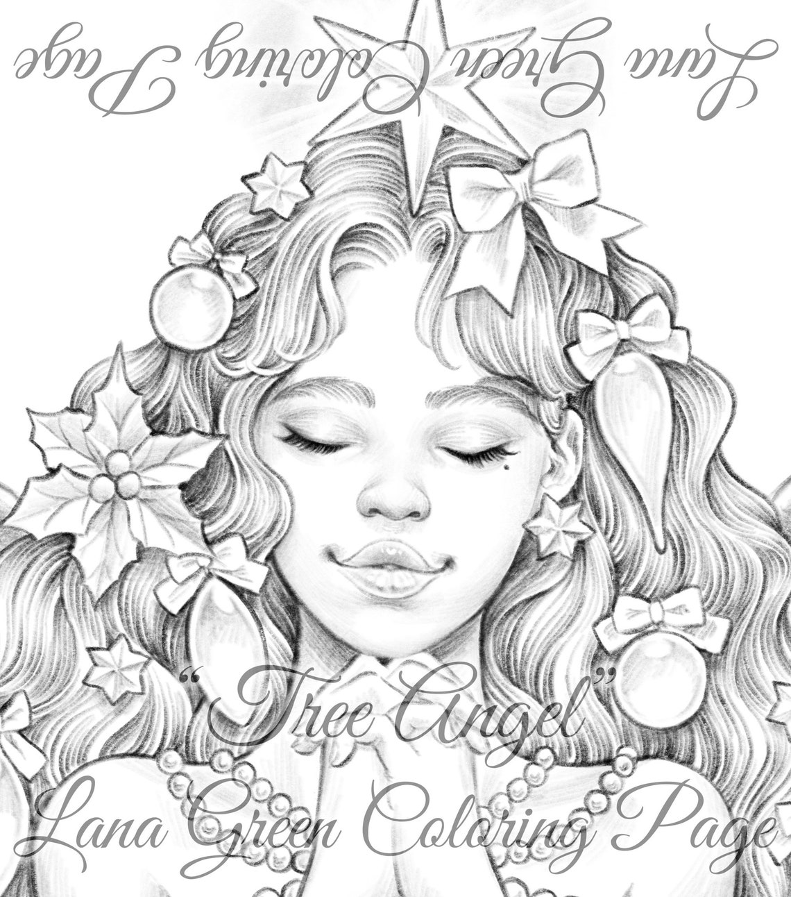 Tree Angel • Christmas Coloring Page • Grayscale Coloring Page ...