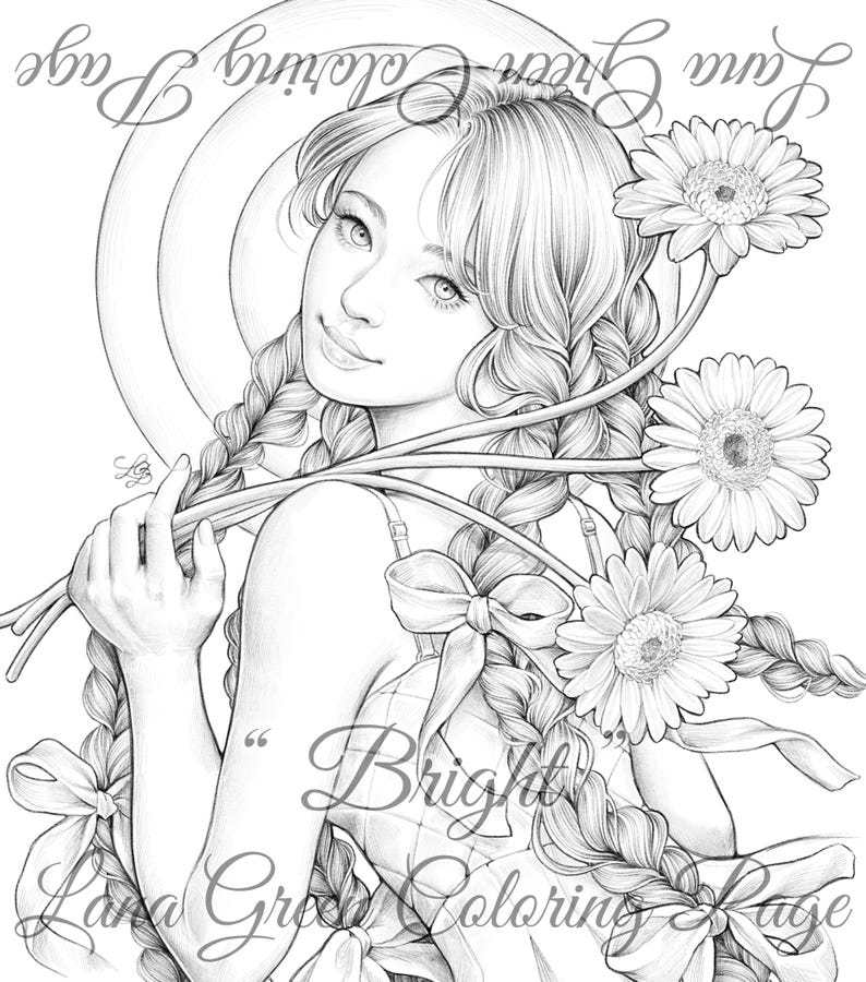 Bright • Coloring Page for Adults • Grayscale Coloring Page • Instant ...