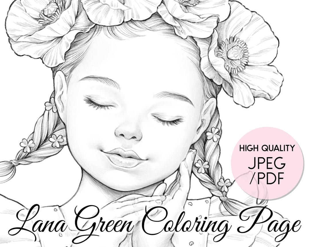 Sleepy Poppy • Floral Babies • Coloring Page for Adults • Grayscale ...