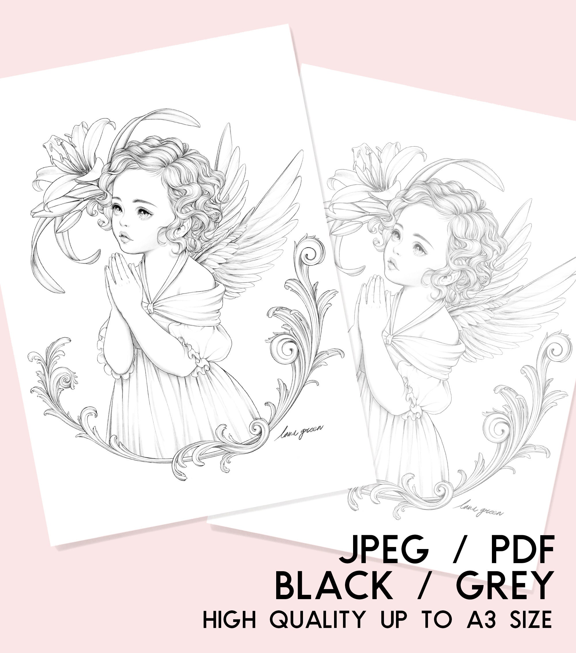Baby Angel Coloring Page for Adults Grayscale Coloring | Etsy UK